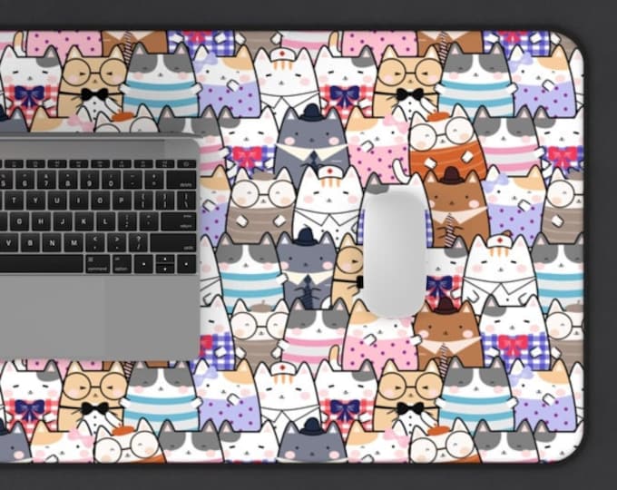 Kawaii Kitty Cat Desk Mat Cute Chibi Cats Kawaii Desk Mat - Etsy