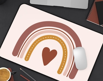 Boho Line Art Leaves Desk Mat Abstract Boho Watercolor Spots | Etsy