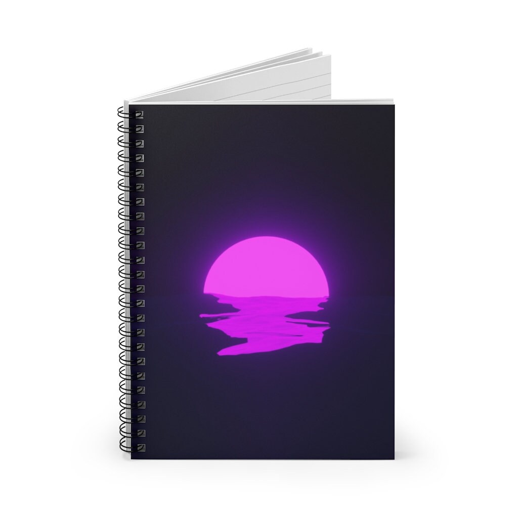 Aesthetic Vaporwave Neon Purple Sunset Sea Notebook Retro - Etsy