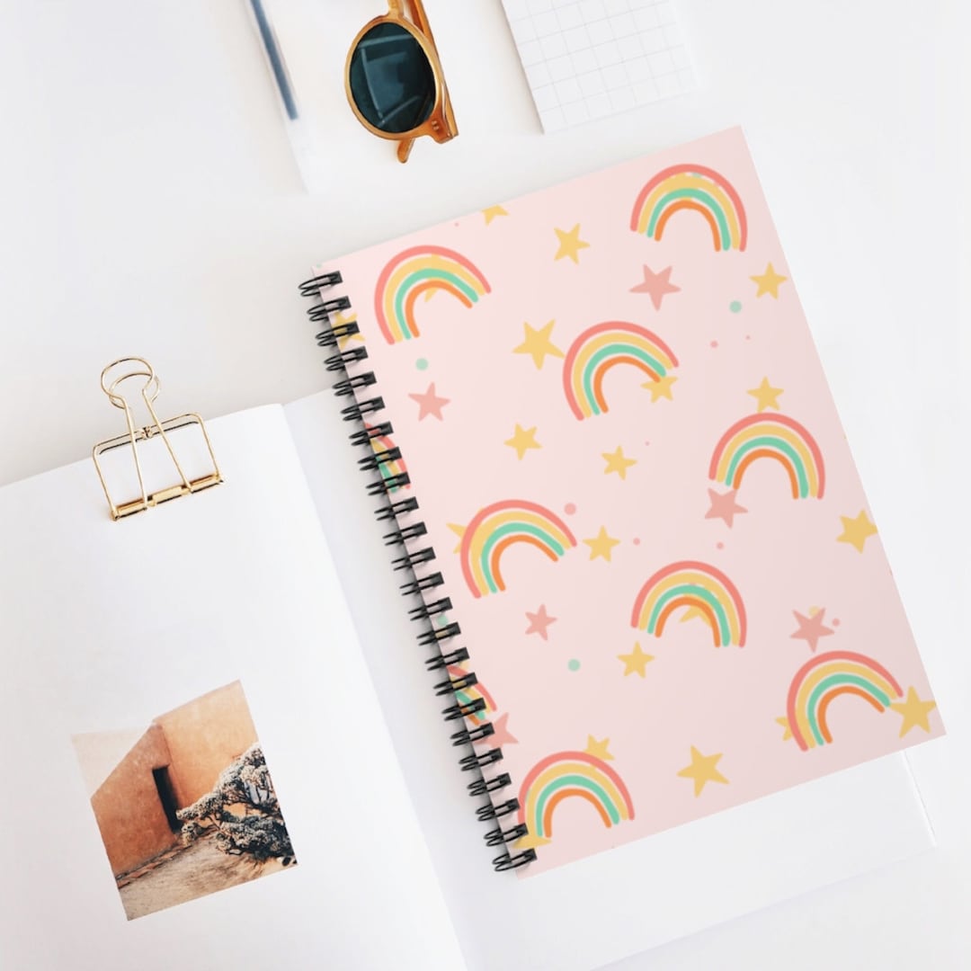 Kawaii Rainbow Notebook | Cute Soft Pastel Pink Rainbow Spiral Notebook ...