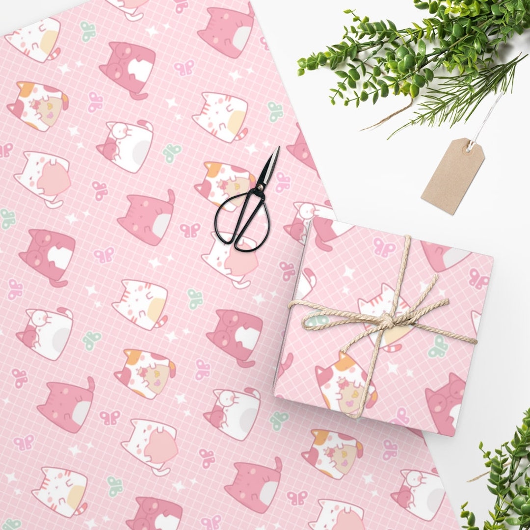 Kawaii Cats Wrapping Paper, Anime Gift Wrap, Cute Wrapping Paper, Anime ...