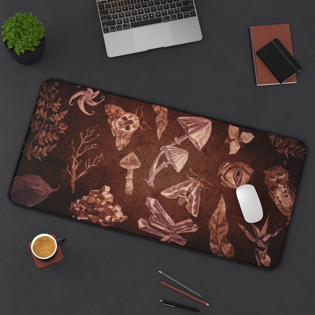 Dark Academia Desk Mat | Mystical Mushroom Owl Moth Crystal Desk Mat ...