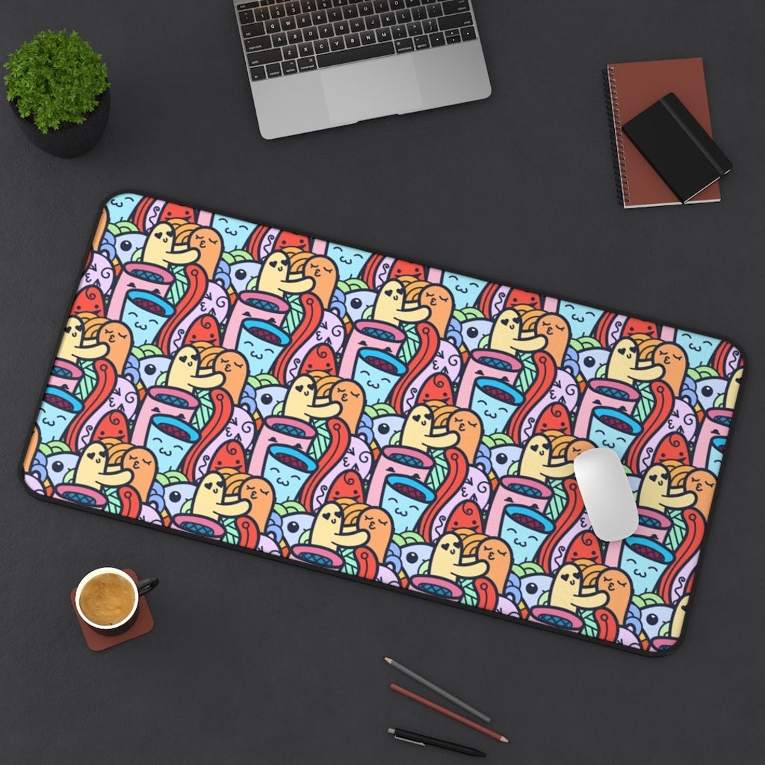 Colorful Kawaii Doodles Desk Mat | Kawaii Love Pattern Desk Mat ...