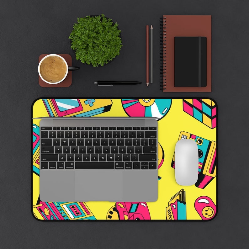 Yellow 90s Retro Desk Mat Retrowave Desk Mat XXL Retro Pop - Etsy