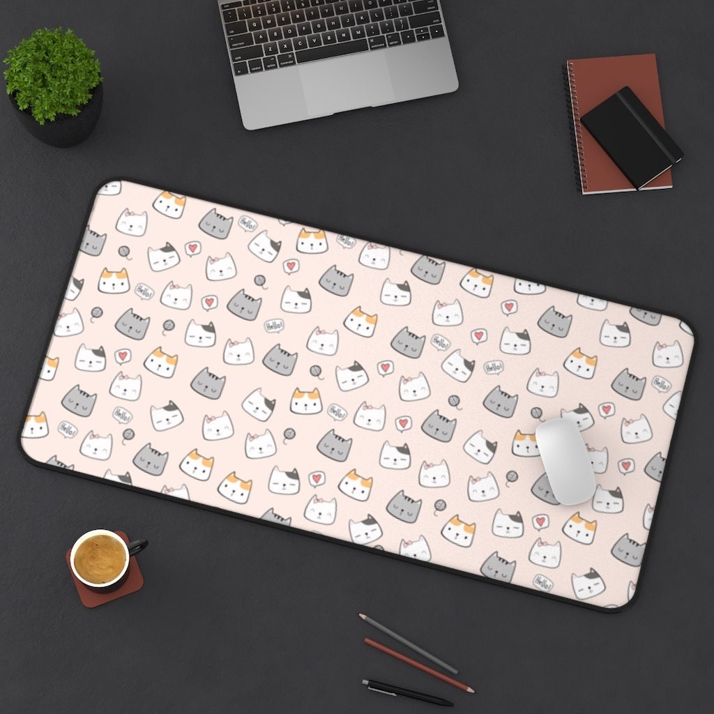 Kawaii Kitty Cat Desk Mat Cute Chibi Cats Kawaii Desk Mat - Etsy