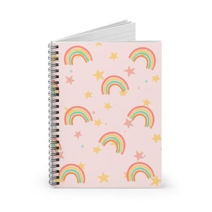 Kawaii Rainbow Notebook | Cute Soft Pastel Pink Rainbow Spiral Notebook ...