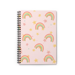 Kawaii Rainbow Notebook | Cute Soft Pastel Pink Rainbow Spiral Notebook ...