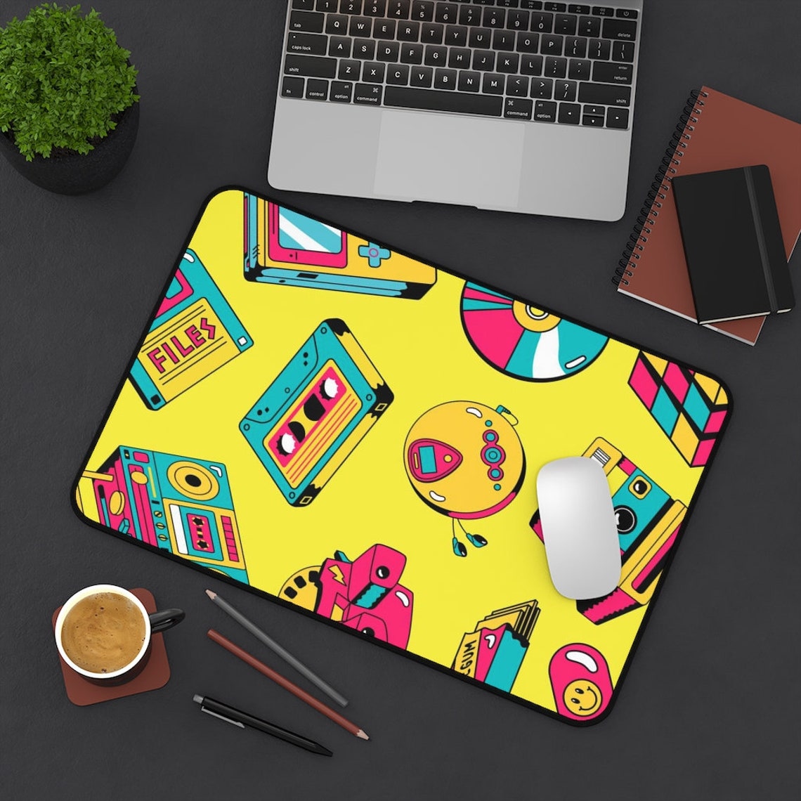 Yellow 90s Retro Desk Mat Retrowave Desk Mat XXL Retro Pop - Etsy