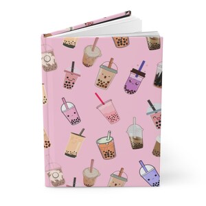 Boba Tea Hardcover Journal, Kawaii Journal, Bubble Milk Tea Journal ...
