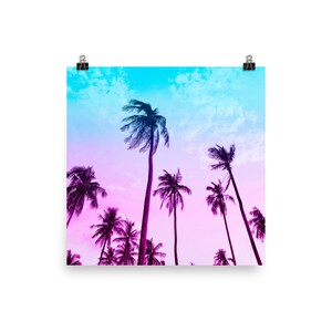 Vaporwave Tropical Palm Trees Poster | Retro Futuristic Palm Leaves ...