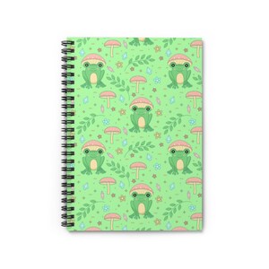 Cottagecore Kawaii Frog Notebook | Green Frog Mushroom Spiral Notebook ...