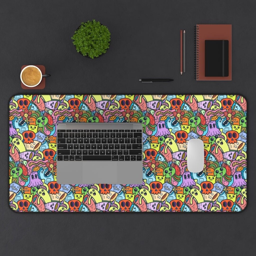 Kawaii Monster Doodles Desk Mat | Kawaii Pattern Desk Mat | Colorful ...