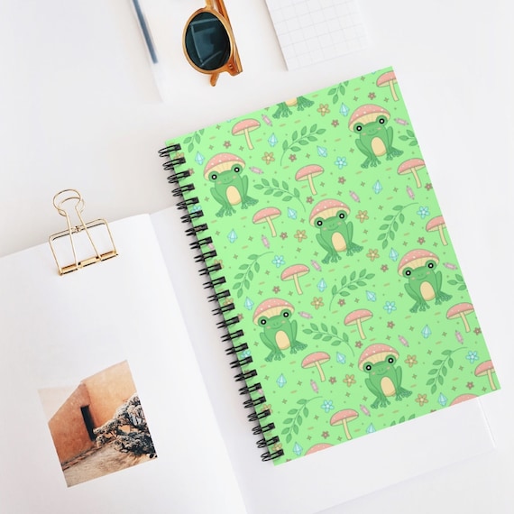 Cottagecore Kawaii Frog Notebook Green Frog Mushroom Spiral | Etsy