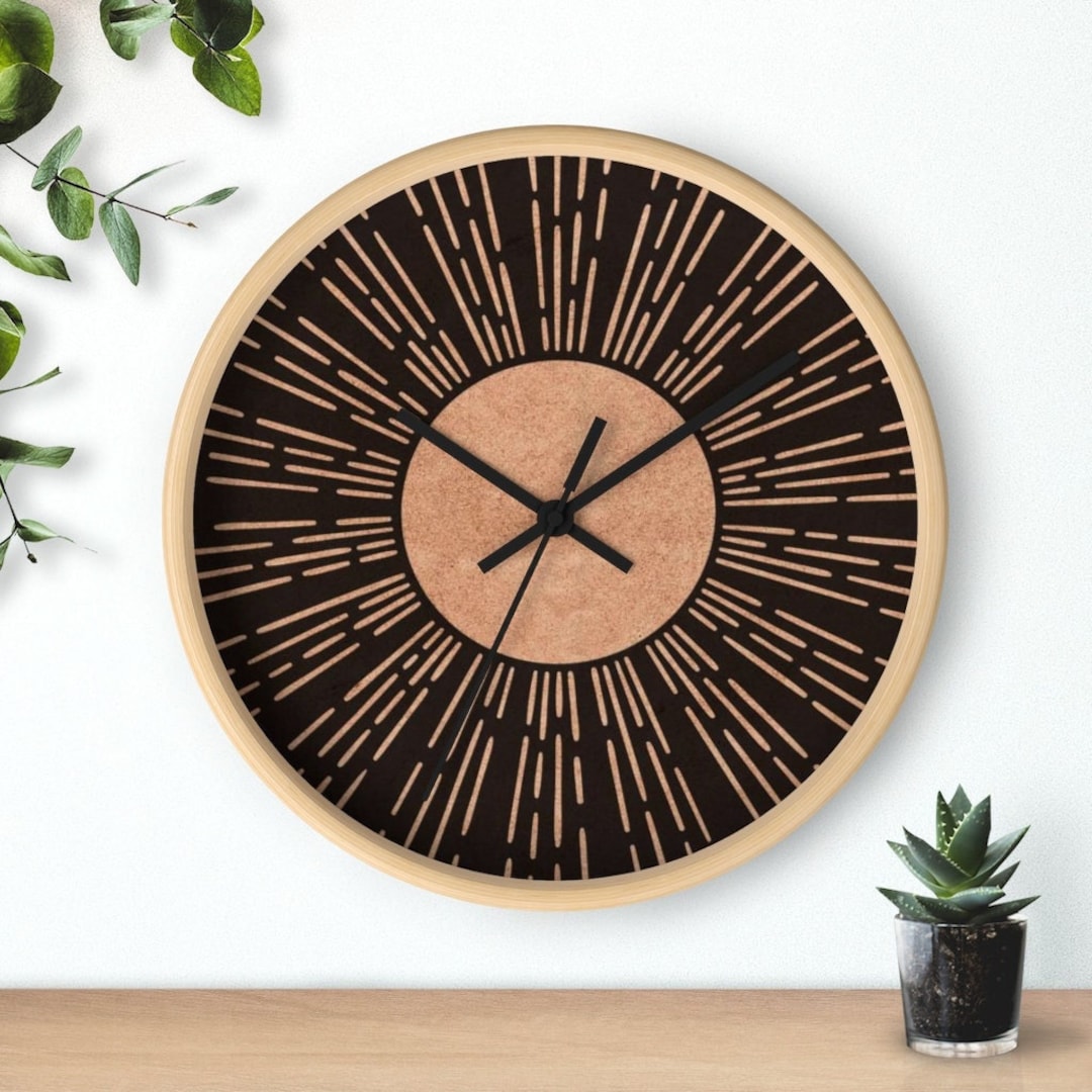 Boho Wall Clock, Mid Century Modern Room Decor, Gold Sun Room Clock ...