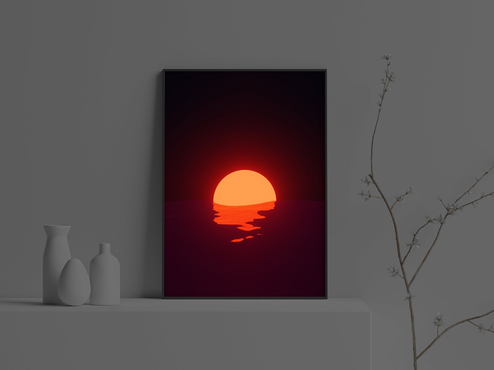 Aesthetic Vaporwave Neon Orange Red Sunset Sea Poster | Retro ...