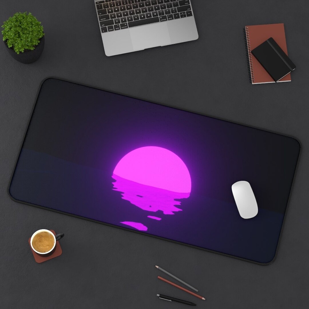 Vaporwave Desk Mat | Neon Purple Sunset Sea Desk Mat | Extra Large ...