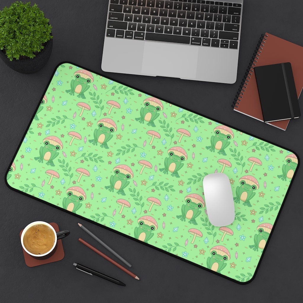 Kawaii Frog Desk Mat Cottagecore Desk Mat Frog Mushroom Desk - Etsy