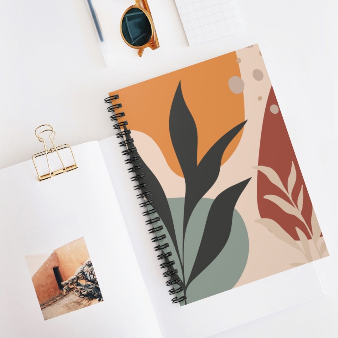 Boho Floral Notebook | Aesthetic Spiral Notebook | Neutral Pastel Brown ...