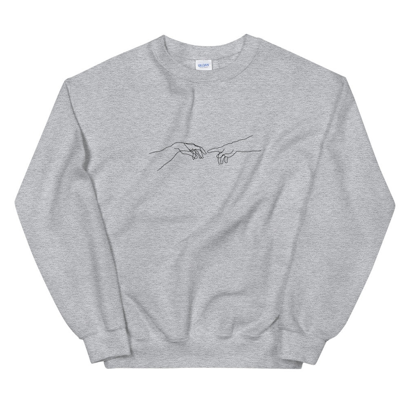 The Creation of Adam Sweatshirt | Hands of God Line Art Shirt ...
