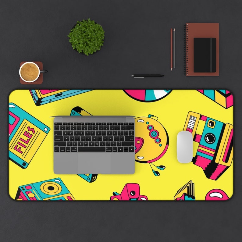 Yellow 90s Retro Desk Mat Retrowave Desk Mat XXL Retro Pop - Etsy