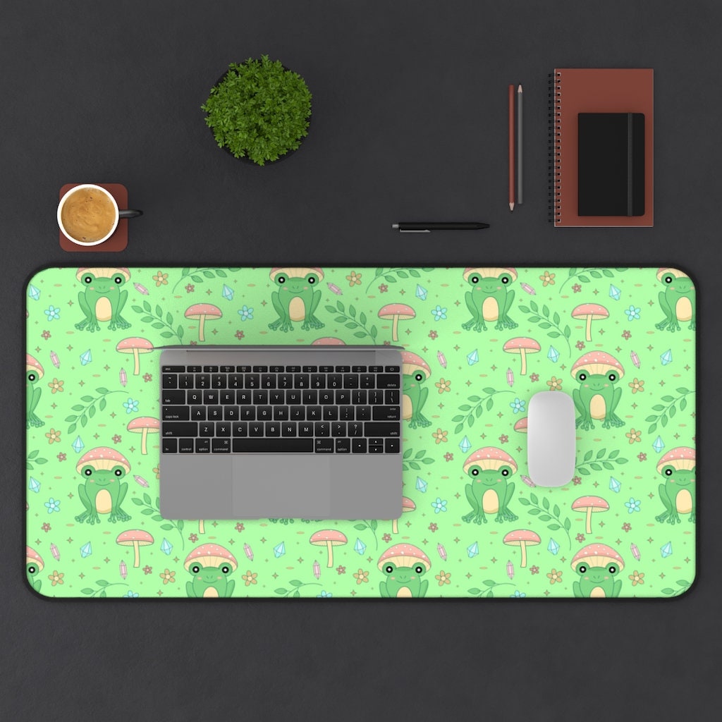 Kawaii Frog Desk Mat Cottagecore Desk Mat Frog Mushroom Desk - Etsy