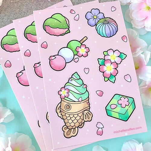 GLITTER Sushi Lovers With Sakura Cherry Blossoms STICKER by - Etsy