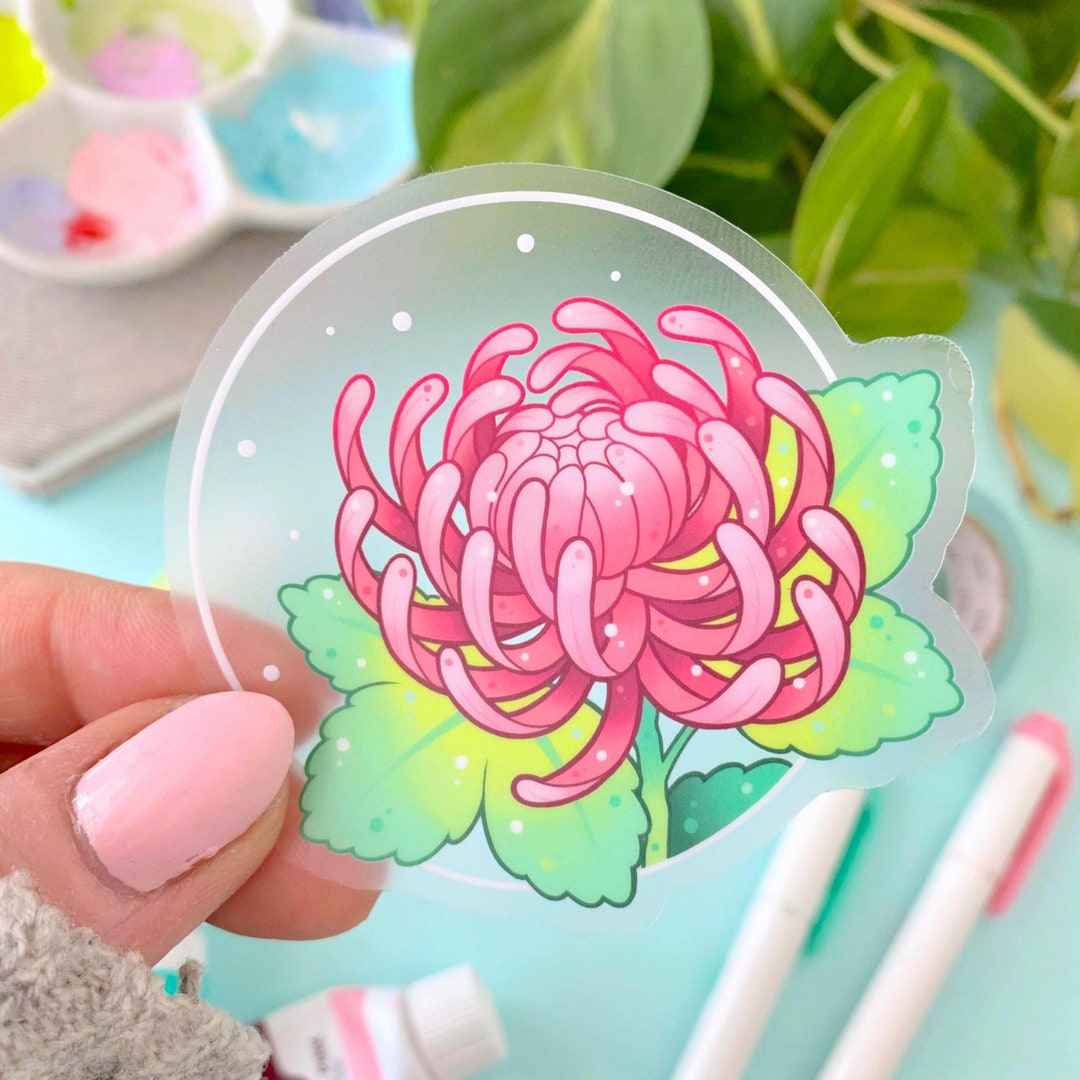 CLEAR Pink Chrysanthemum Kiku Japanese Pastel Flower STICKER by ...