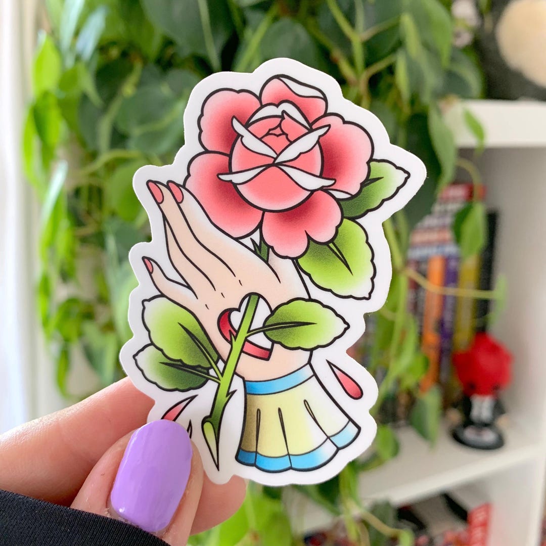 MATTE Hand and Rose Tattoo Flash STICKER by Michelle Coffee - Etsy