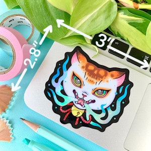 HOLOGRAPHIC Yokai Nekomata Japanese Folklore Neko Skull STICKER by ...