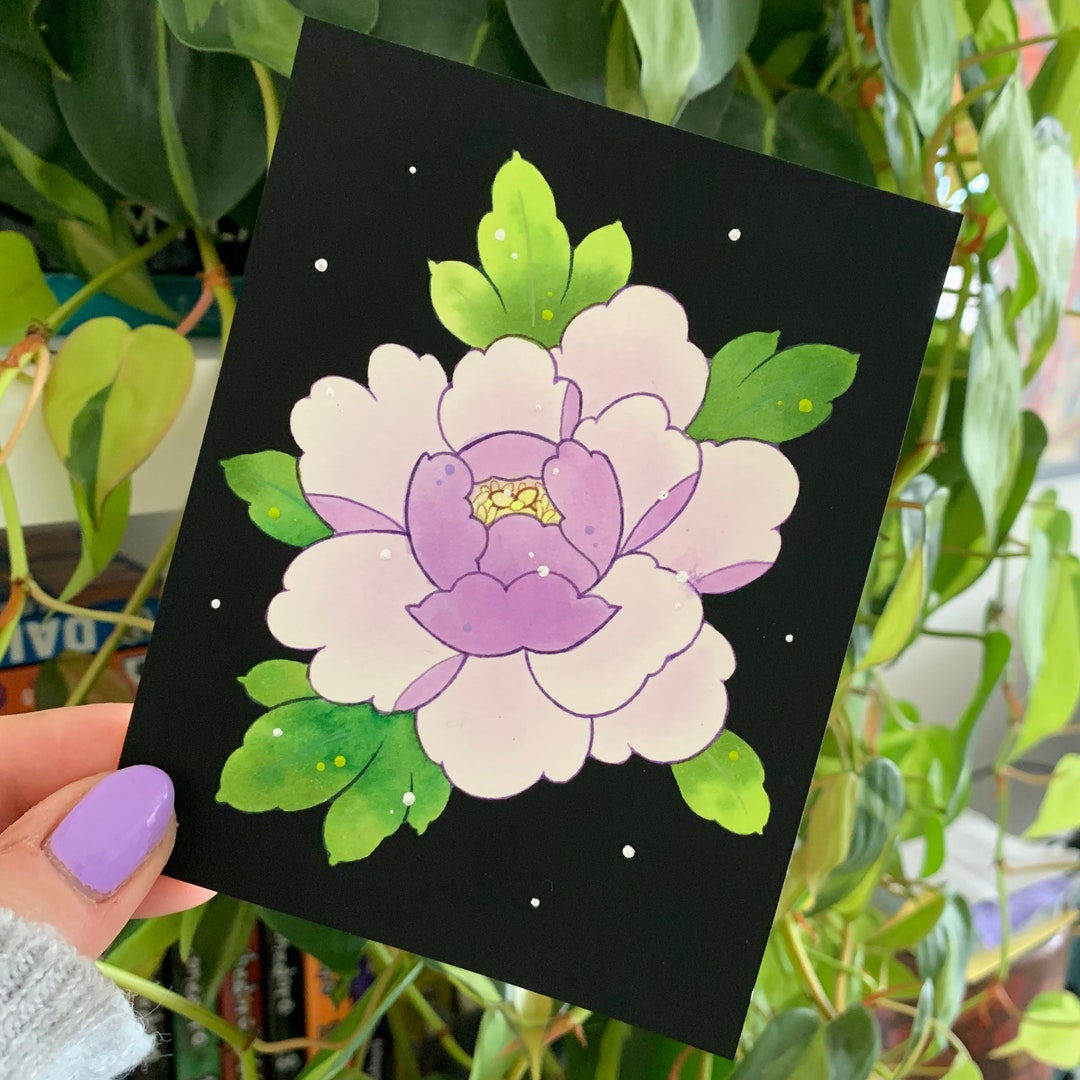 ORIGINAL PAINTING 4x5 Watercolor Pastel Purple Peony Botan Flower by ...