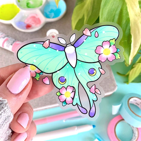 CLEAR Luna Moth With Sakura Cherry Blossoms Flower Tattoo | Etsy