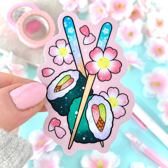 GLITTER Sushi Lovers With Sakura Cherry Blossoms STICKER by - Etsy