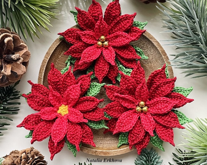 Crochet Pattern Doily With Poinsettia Tutorial Christmas Flowers ...