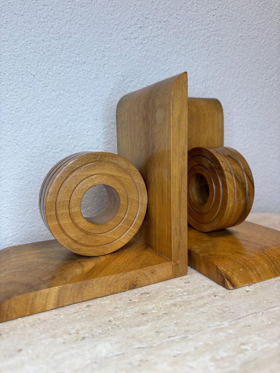 Bookends Bookends Wood Vintage MCM Round Elements Solid Wood - Etsy
