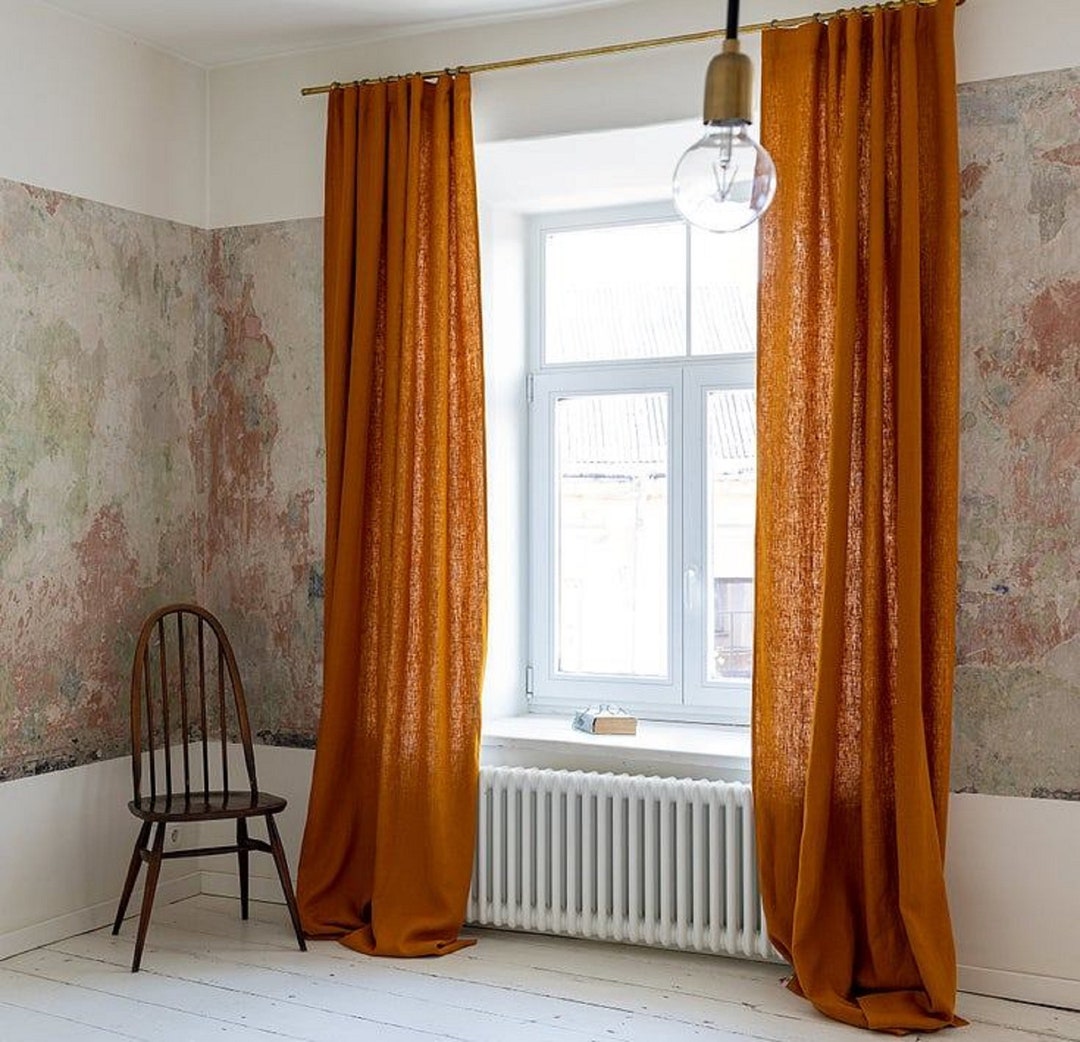Two Panel Washed Curtain Rusty Curtains for Living Room for - Etsy New ...