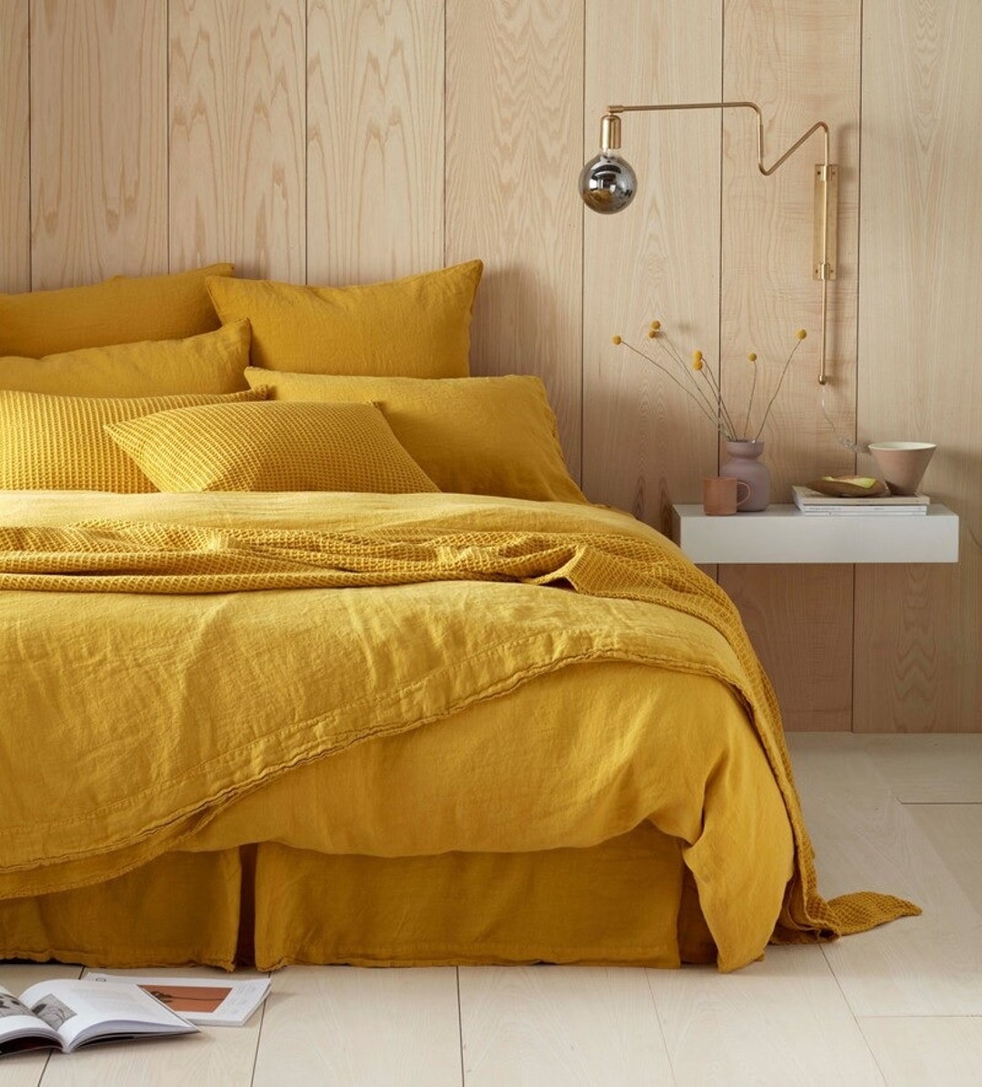 Linen Bedding Set in Yellow Mustard Color Linen Duvet Cover - Etsy