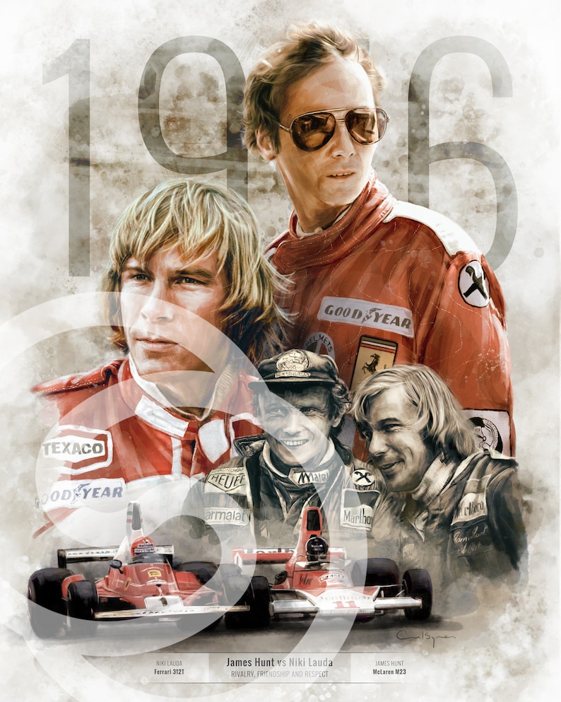 James Hunt Vs Niki Lauda F1 Art Print: 1976 Championship, Signed ...