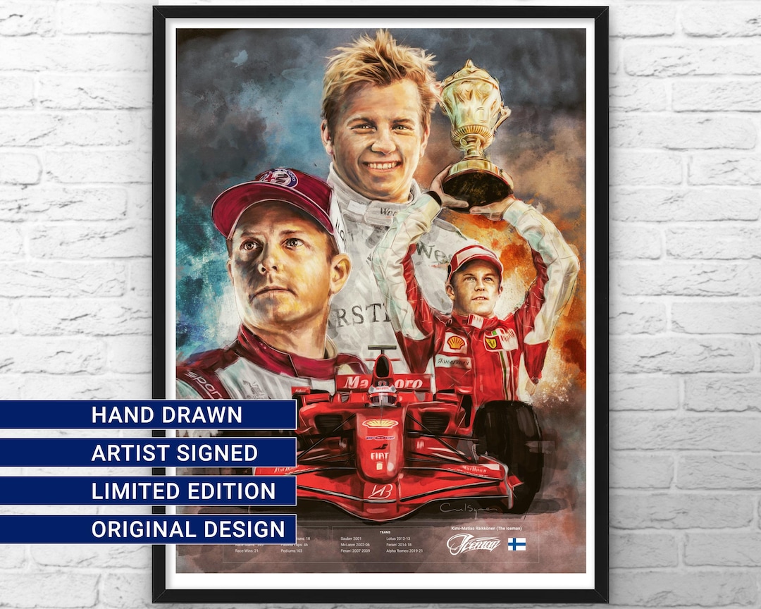 Kimi Raikkonen F1 Art Print: 2007 Ferrari World Champion, Signed ...