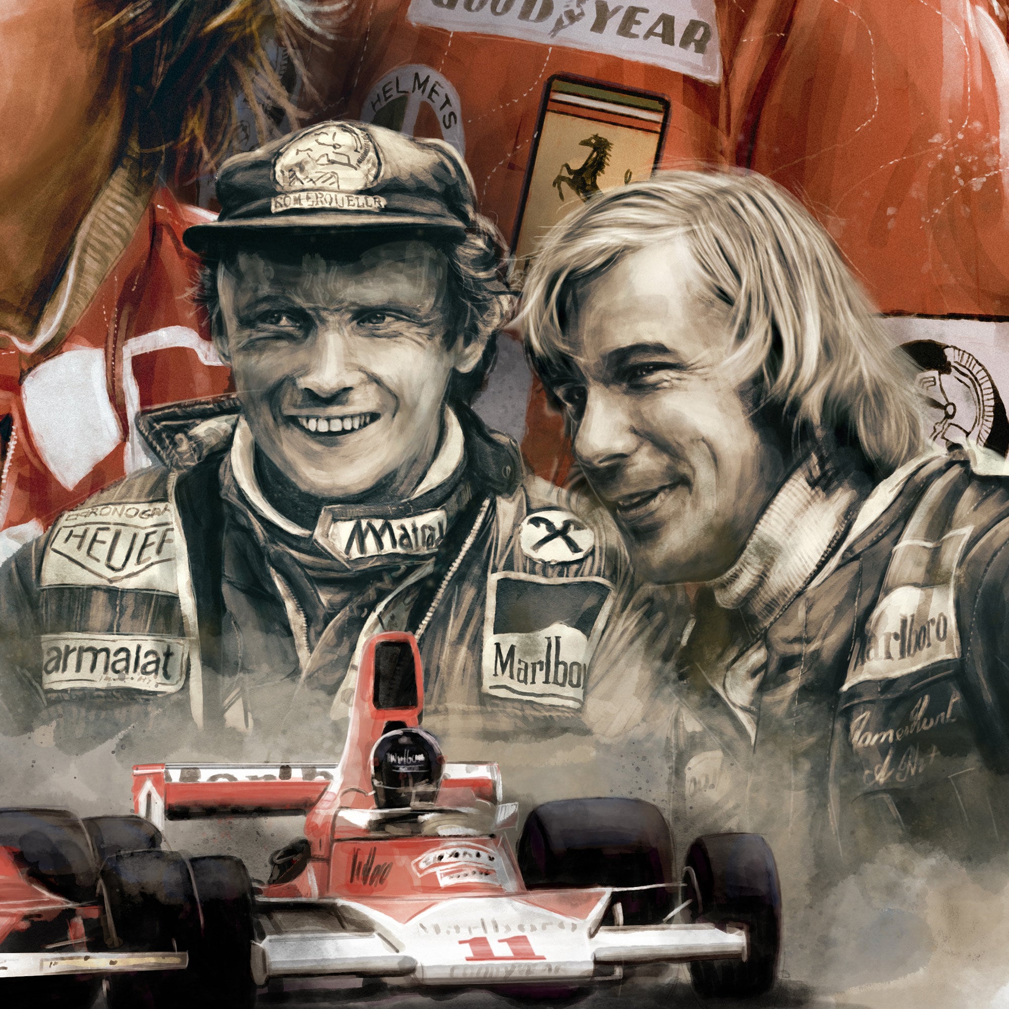 James Hunt Vs Niki Lauda F1 Art Print: 1976 Championship, Signed ...