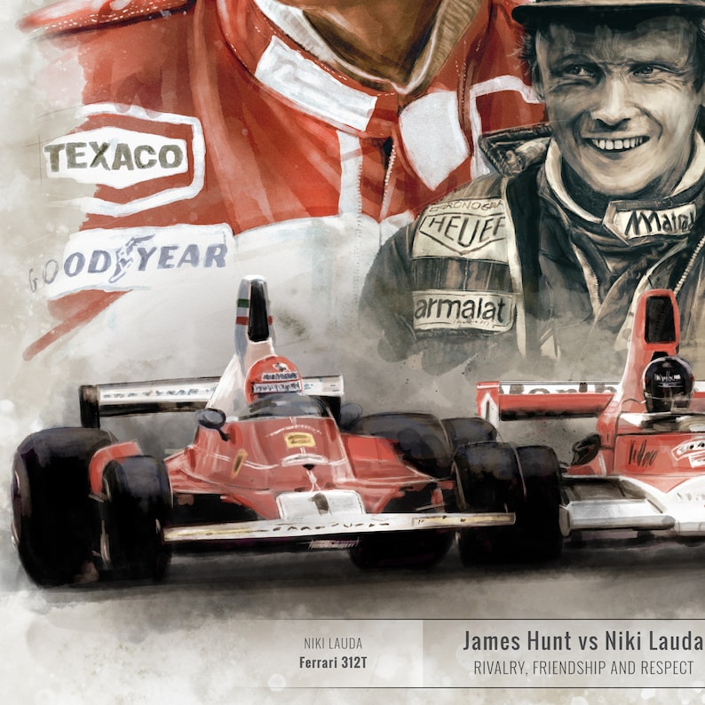 James Hunt Vs Niki Lauda F1 Art Print: 1976 Championship, Signed ...