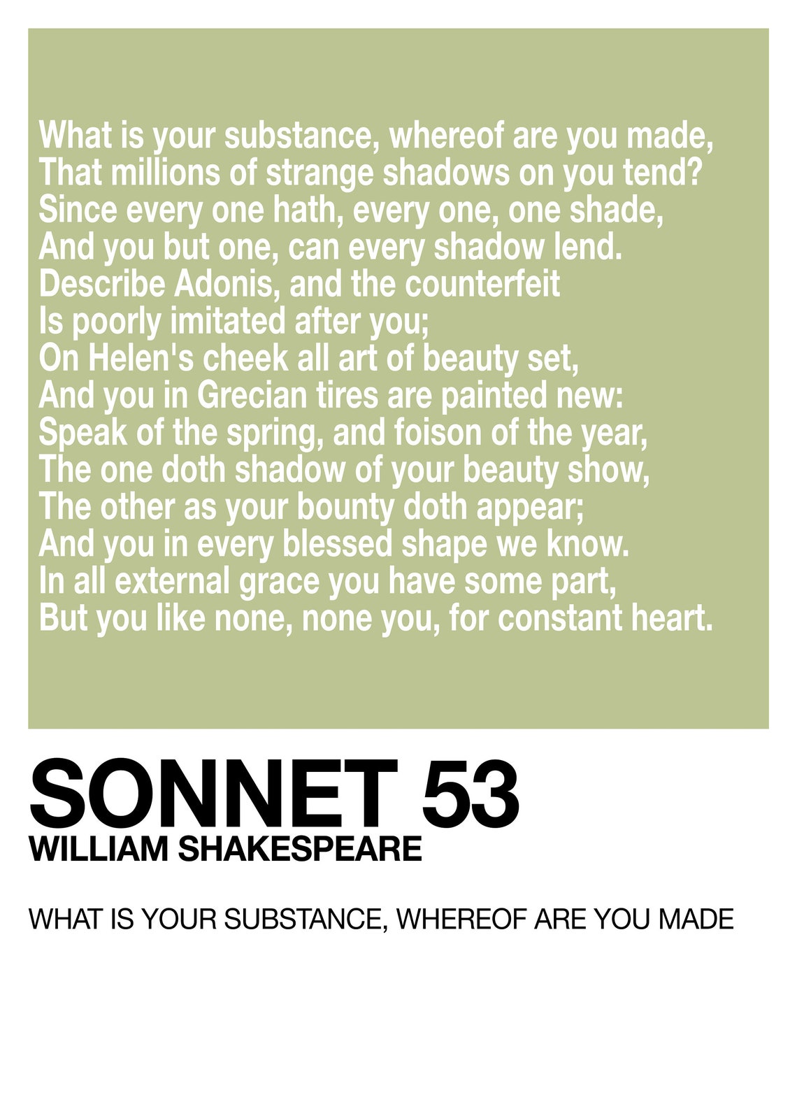 Shakespeare Sonnet 53 Quote Poster Literature Art Print | Etsy