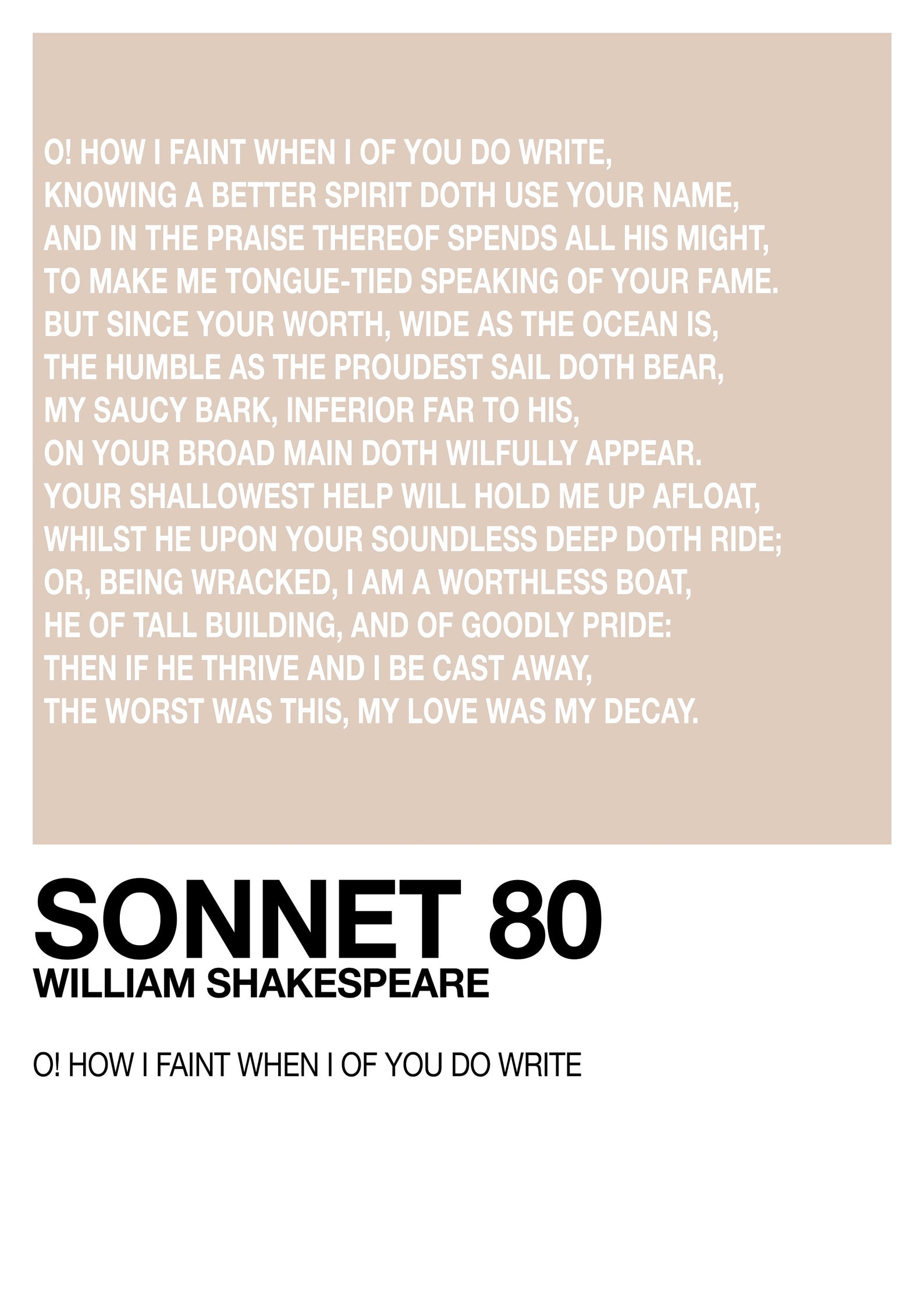 Shakespeare Sonnet 80 Quote Poster Literature Art Print | Etsy