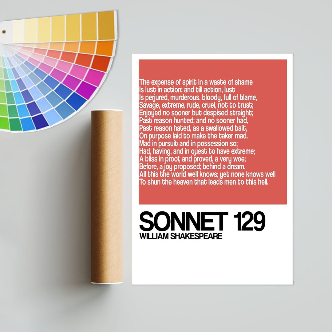 Shakespeare Sonnet 129 Quote Poster Literature Art Print Literary ...