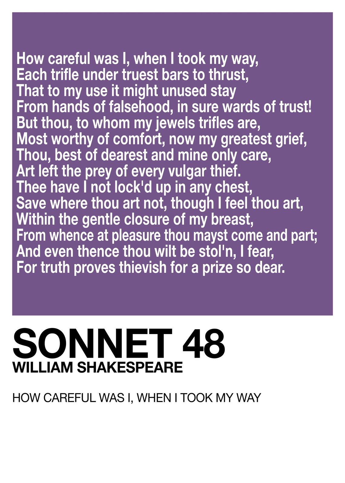 Shakespeare Sonnet 48 Zitat Poster Literatur Kunstdruck - Etsy.de