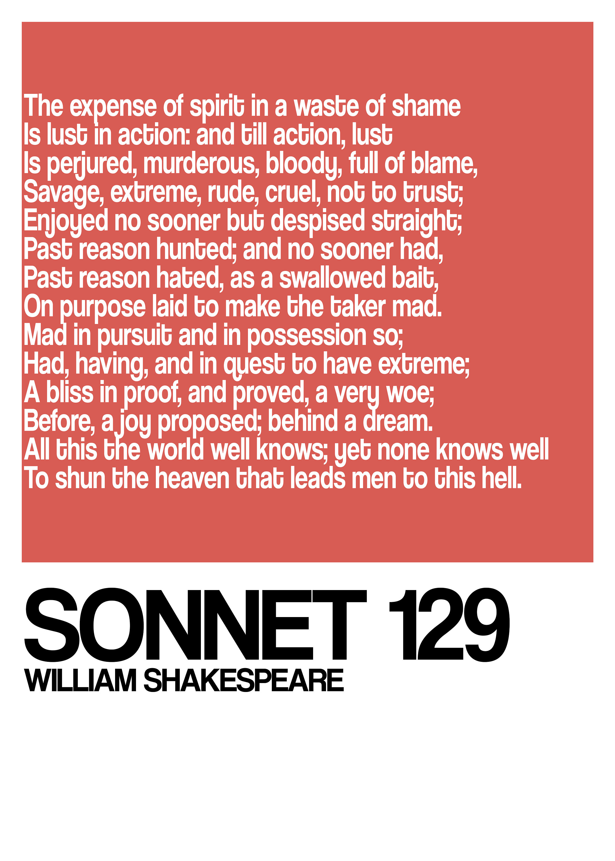 Shakespeare Sonnet 129 Quote Poster Literature Art Print Literary ...