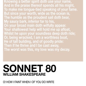 Shakespeare Sonnet 80 Quote Poster Literature Art Print | Etsy