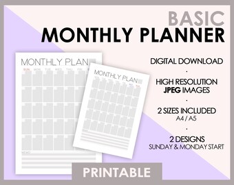 Blank Calendar Calendar Printable Printable Planner Monthly - Etsy