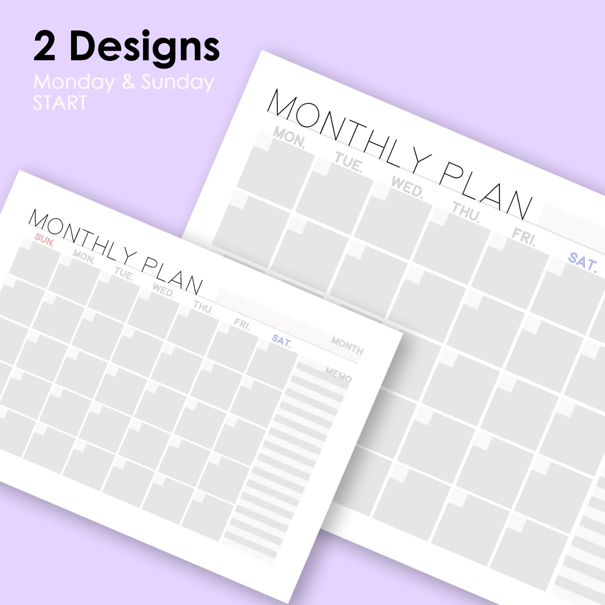 Simple Monthly Planner Printable, Modern Basic Digital Templates ...