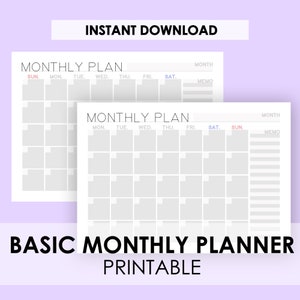 Simple Monthly Planner Printable, Modern Basic Digital Templates ...