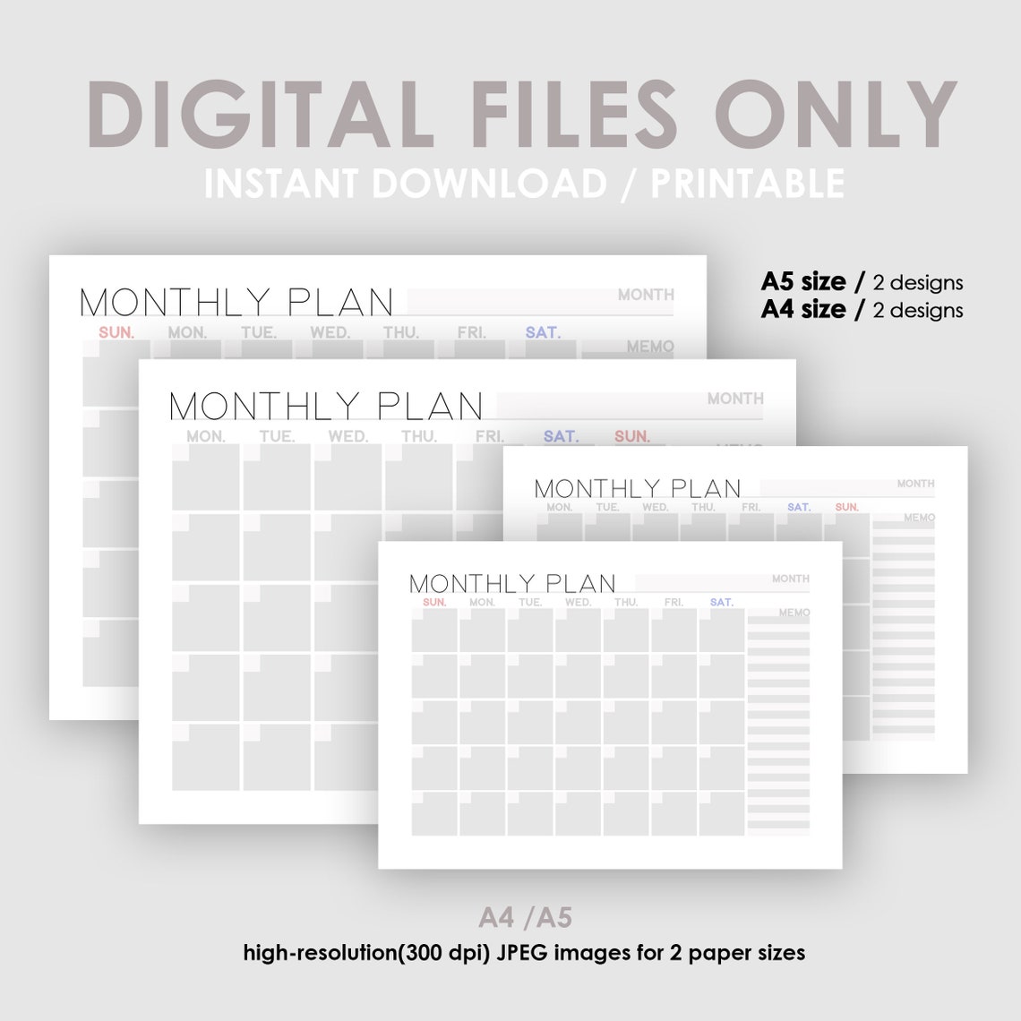 Simple Monthly Planner Printable, Modern Basic Digital Templates ...